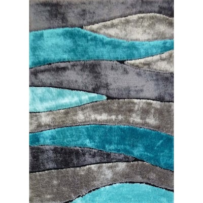 Abstract Gray Blue Contemporary 5x7 Area Rug - Big - Overstock - 28900842