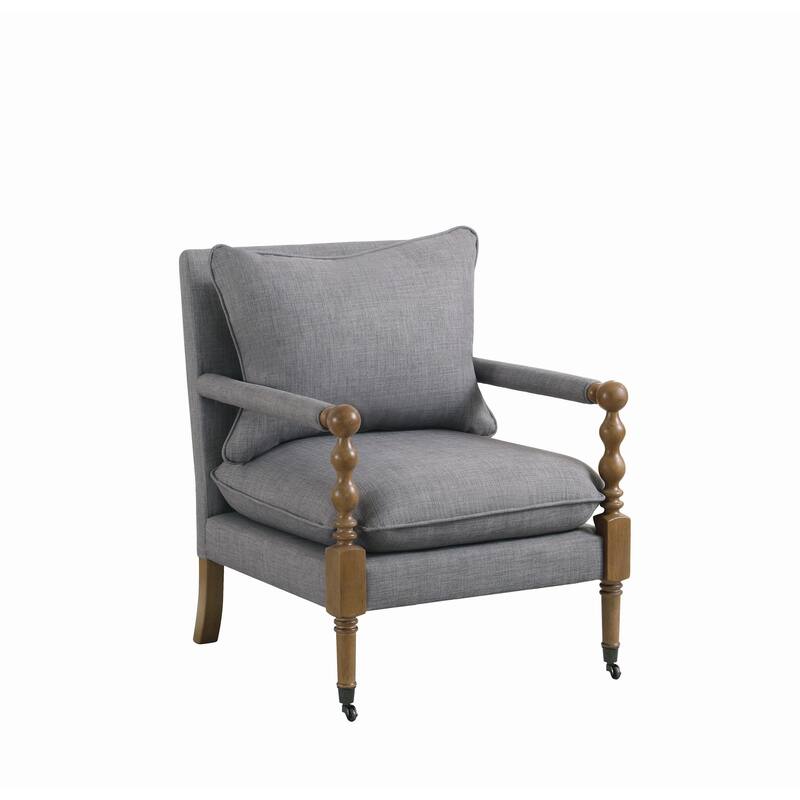 Fabric Upholstered Wooden Accent Chair with Manchette Armrest, Gray and ...