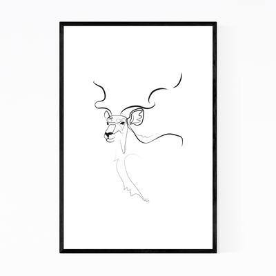 Noir Gallery Kudu Antelope Animal Line Drawing Framed Art Print ...