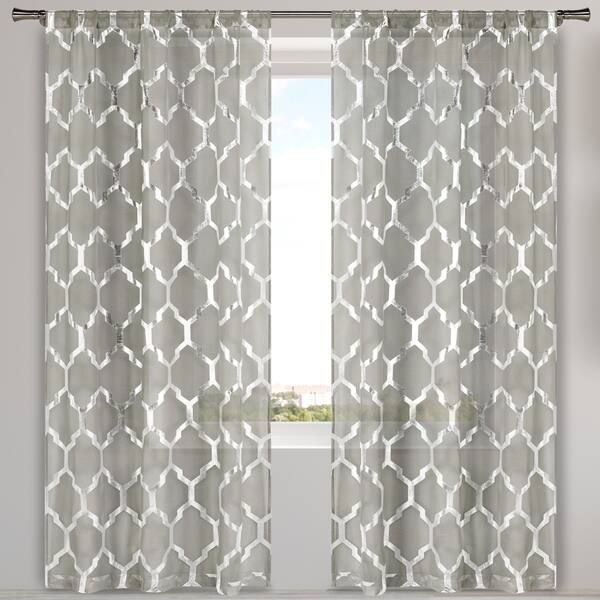 Bena Metallic Sheer Pole Top Window Curtain Panel Pair Set of Two - Bed ...