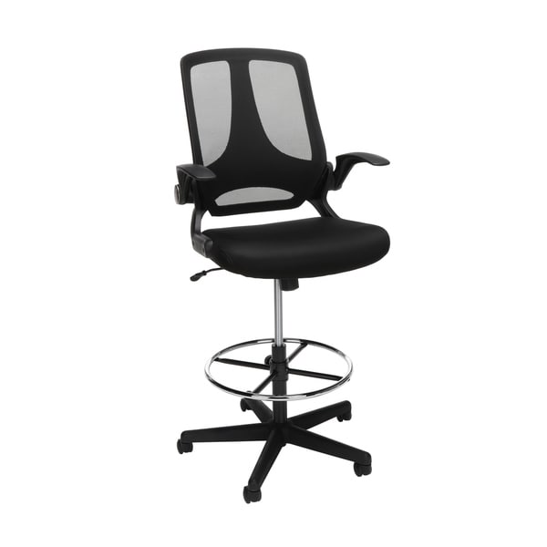 OFM Essentials Collection Mid Back Mesh Drafting Chair Drafting Stool Flip Arms in Black ESS 3046 BLK Bed Bath Beyond 28941885