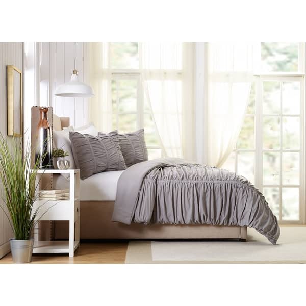 Emily Ruched Textured Comforter Set - Light Gray - Bed Bath & Beyond ...