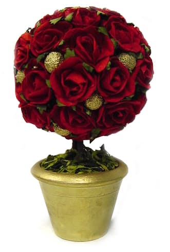 Kabella Red Rose and Gold Ball Topiary Tree - Overstock - 2896453