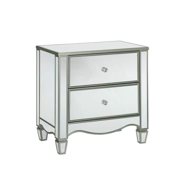 Allen Glam Silver Wood 2-Drawer Nightstand with USB Port by Silver ...