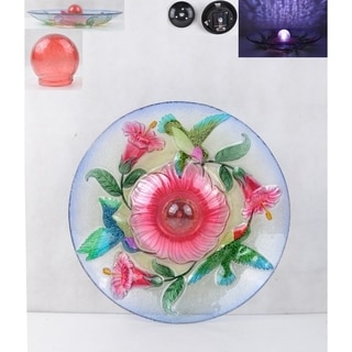 Solar Orb Floral Glass Hummingbird Bird Bath With Stand - Bed Bath ...
