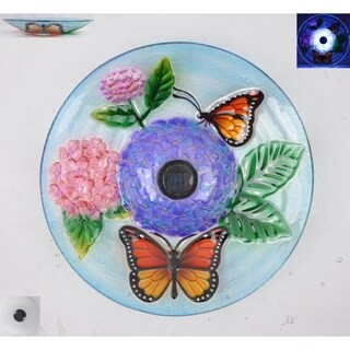 Solar Led Floral Glass Butterfly Bird Bath With Stand - Bed Bath ...
