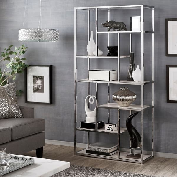 Alva Chrome Finish 36-inch Asymmetrical Bookcase by iNSPIRE Q Bold ...