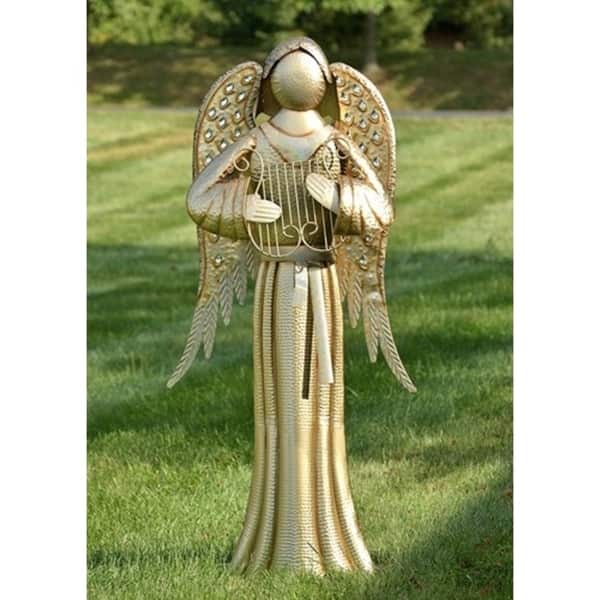 Set of 3 Soft Metallic Gold Iron Standing "Tania" Angel Statues - Bed ...
