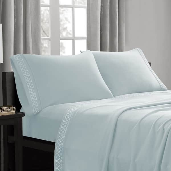 Lauren Taylor- Embroidered Microfiber Bed Sheet Set - Bed Bath & Beyond ...