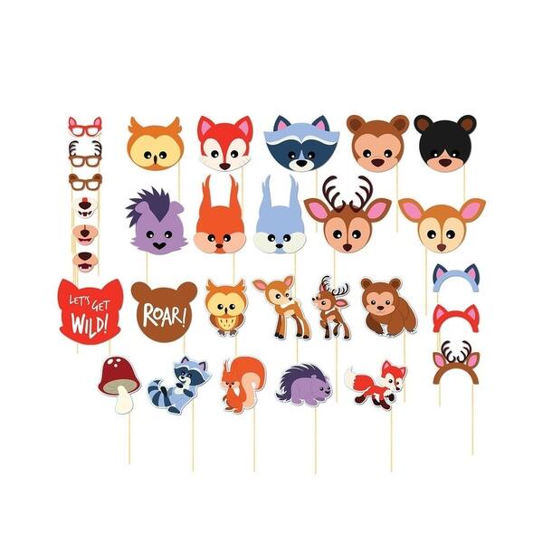 30-Pack Pre-Assembled Woodland Animal Selfie Photo Booth Props for Kids ...