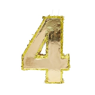 Small Number 4 Gold Foil Pinata, Fourth Birthday Party Supplies, 15.5 x ...