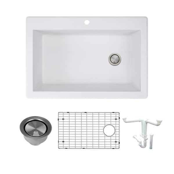 Transolid Radius Granite 33-in Drop-In Kitchen Sink Kit with Grids ...