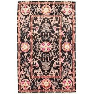Hand-knotted Signature Collection Black, Pink Wool Rug - 8'3" x 9'11"/8 ...