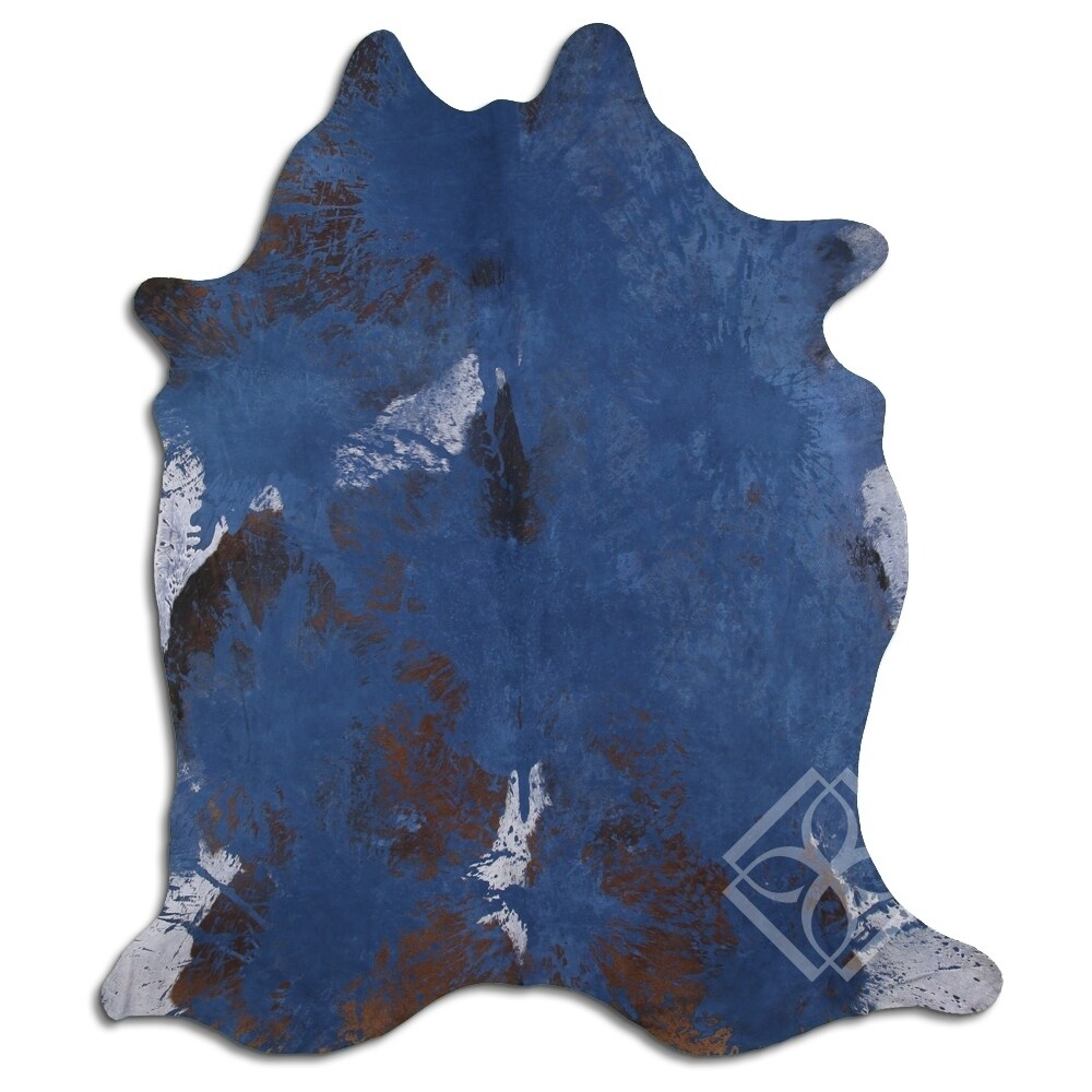Cowhide Area Rugs ACID WASHED HAIR ON COWHI DISTRESSED NAVY BLUE 3 - 5 ...