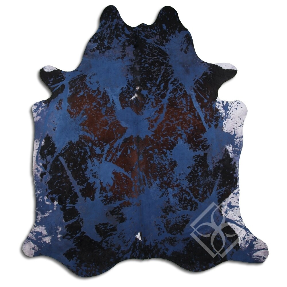 Cowhide Area Rugs ACID WASHED HAIR ON COWHI DISTRESSED NAVY BLUE 3 - 5 ...