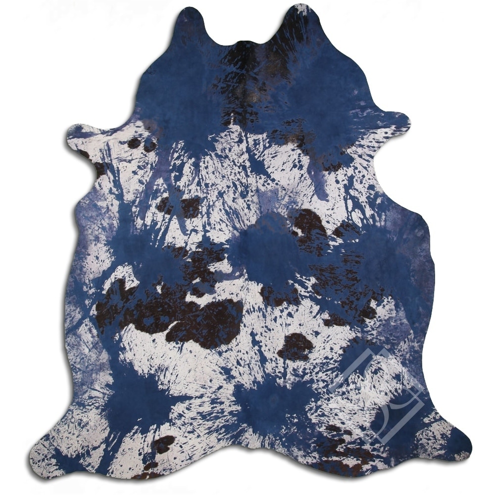 Cowhide Area Rugs ACID WASHED HAIR ON COWHI DISTRESSED NAVY BLUE 3 - 5 ...