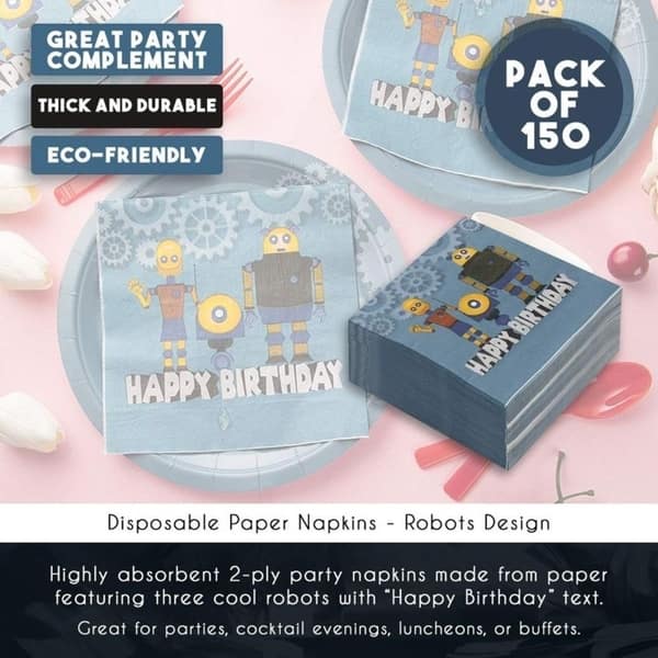 150 Robots Paper Cocktail Napkins Kids Birthday Party Supplies, 6.5"x6.5" Folded - Bed Bath ...