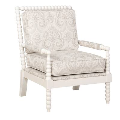 Wooden Spool Turned Accent Chair with Reversible Cushion, White ...