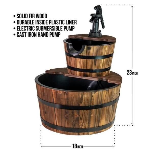 2-Tier Rustic Outdoor Fountain 18" W, Garden Decor with Submersible ...