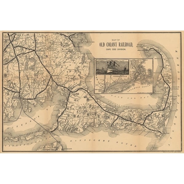 CANVAS Vintage Old Colony Railroad Map Cape Cod Division Graphic Art on ...