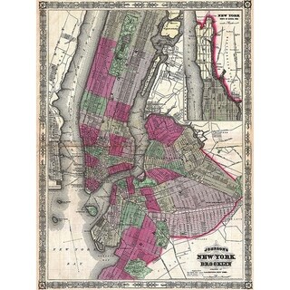 CANVAS 1866 Map of New York City and Brooklyn Graphic Art on - Bed Bath ...