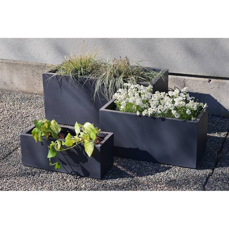 Rectangle Fiber Clay Planter -set of 3 - Overstock - 29122286