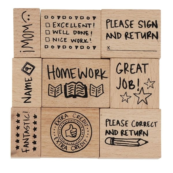9-Piece Wood Mounted Rubber Stamp for Teacher Paper Grading for ...