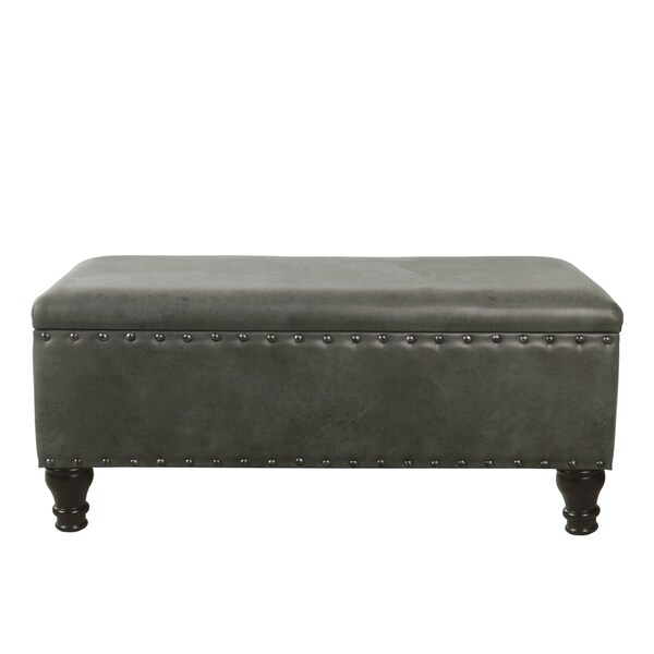 Homepop Deluxe Large Faux Leather Tufted Storage Bench Gray Bed