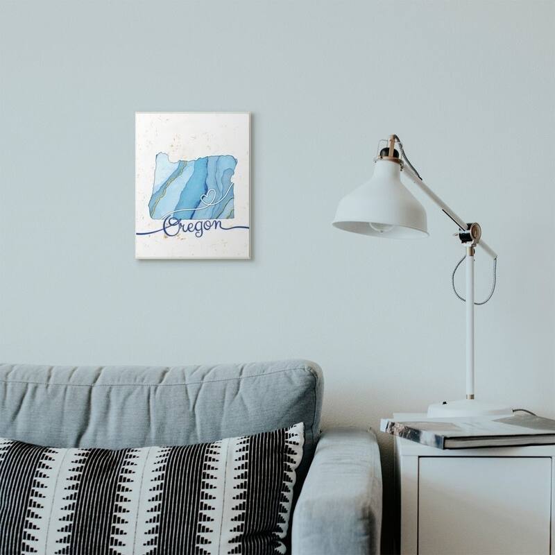Stupell Oregon Agate Blue US State Design Wood Wall Art, Proudly Made ...