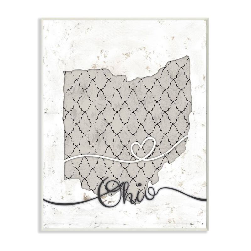 Stupell Ohio Patterned Grey US State Design Wood Wall Art, Proudly Made ...