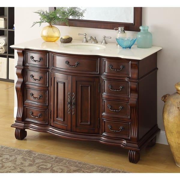 50 inch Antique Style Cherry Wood Hopkinton Bathroom Sink Vanity Cream ...