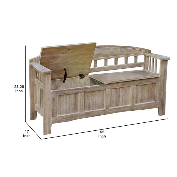 Wooden Storage Bench with Slated Armrest and Curved Backrest, Brown ...