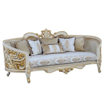 Royal Curved Wooden Sofa with Jacquard Fabric Seat, Beige and White ...