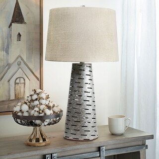 30.5" Vintage Galvanized Table Lamp W/ Burlap Drum Shade - Bed Bath ...