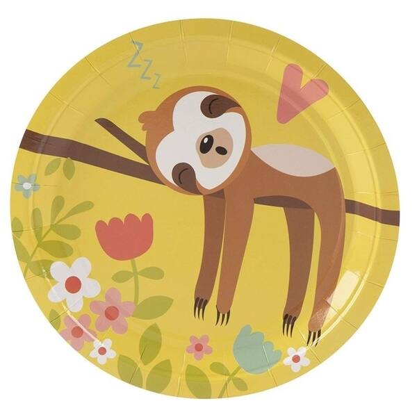 80-Count Cute Sloth Paper Disposable Plates for Kids Birthday Animal ...