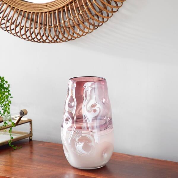 Small Round Dimpled Translucent and Pastel Pink Vase 6.25" x 11" - Bed ...