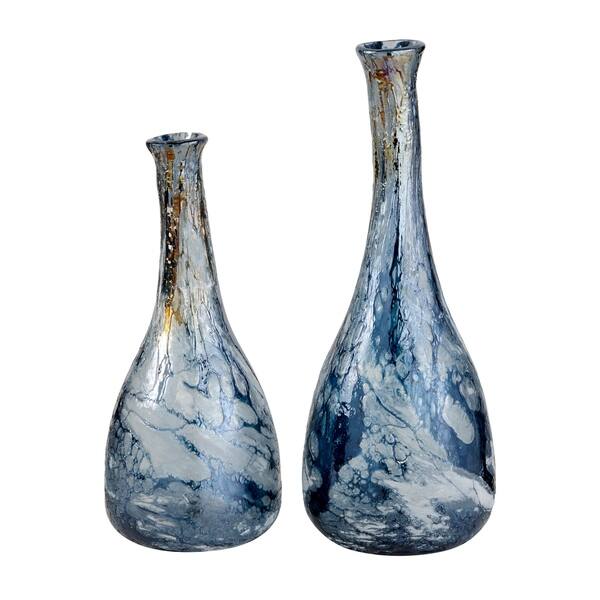 Studio 350 Metallic Blue Mercury Glass Bottle Vases, Set of 2 - Bed ...