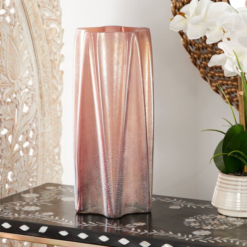 Wavy Opalescent Copper Glass Vase 9" x 12.5" - Overstock - 29178661