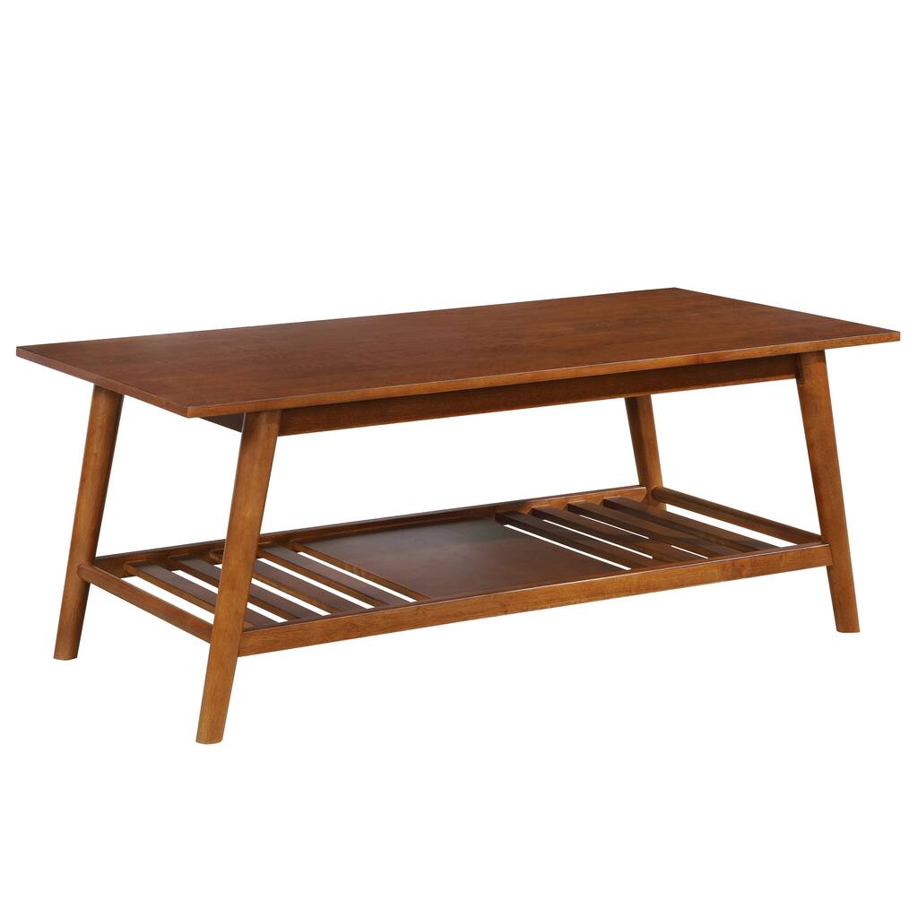 Wooden Coffee Table with Angled Legs and Open Shelf Storage, Brown ...