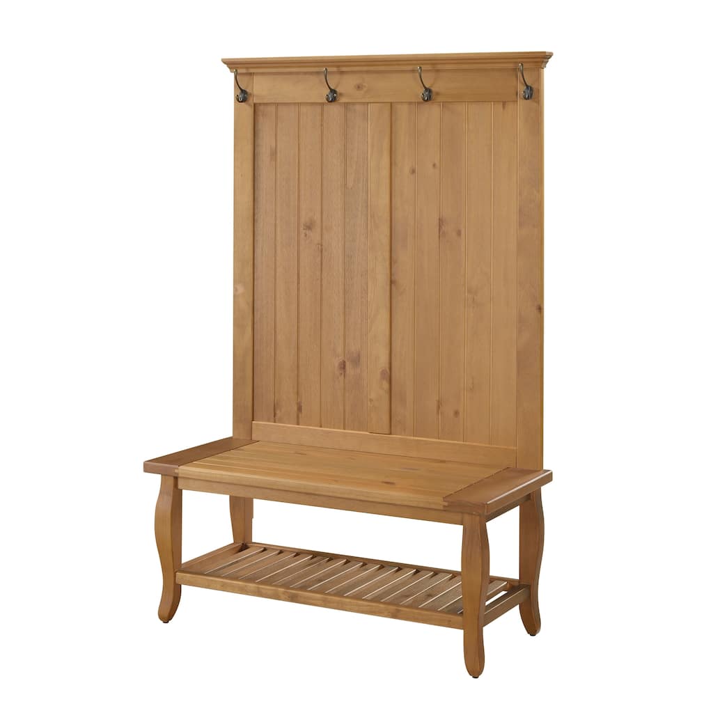 Spacious Wooden Hall Tree with Built In Bench and Curved Legs, Brown ...