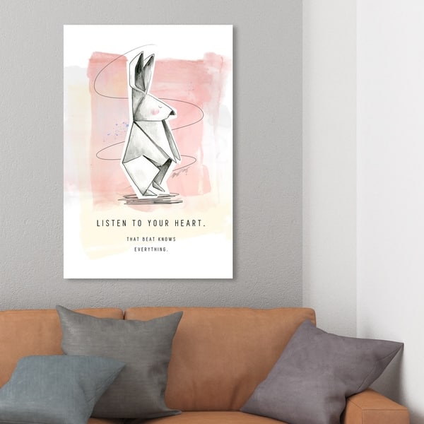 Wynwood Studio Maggie P Chang Origami Rabbit Pink Yellow Typography