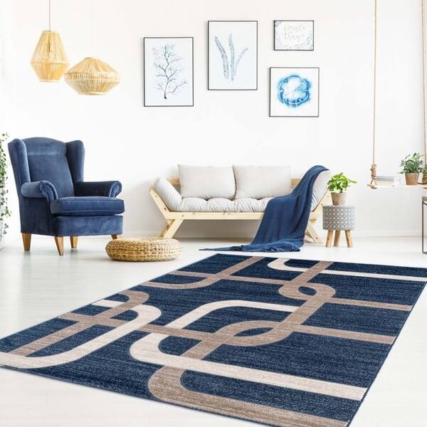 Vintage Geometric Pattern Area Rug Blue Beige for Living Room Bedroom ...