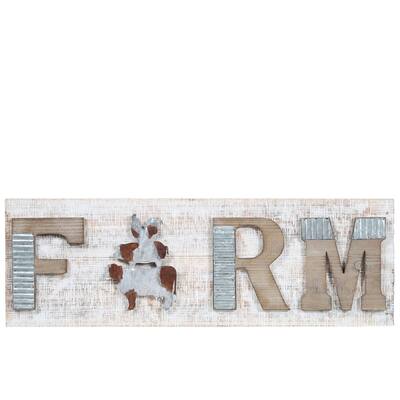 Rectangle Wood Wall Art with Embossed Rustic Galvanized"FARM" Design ...