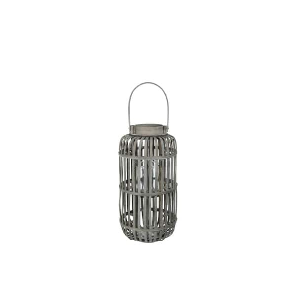UTC16527: Wood Tall Round Lantern with Top Handle Lattice Design Body ...