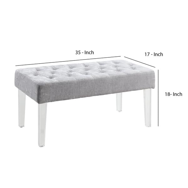 Tufted Fabric Upholstered Bench with Acrylic Legs, Gray and Clear - Bed ...