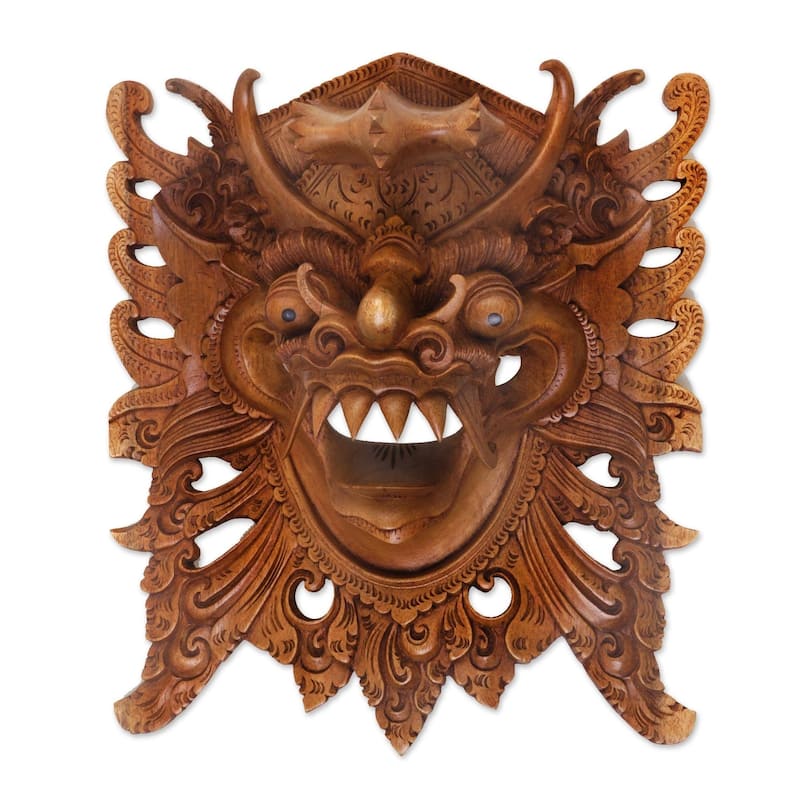 Handmade Watchful Barong Wood Mask (Bali) - Overstock - 29213163