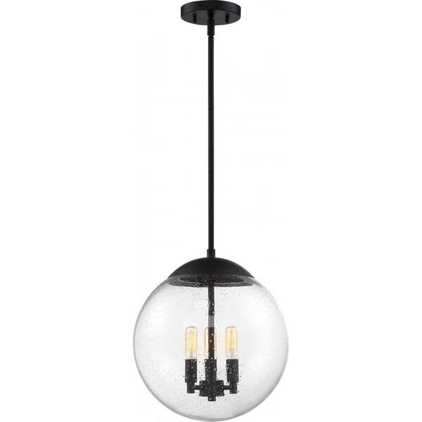 Ariel 3-Light Pendant Fixture Matte Black Finish with Clear Seedy Glass ...