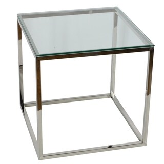 Cortesi Home Kent End Table, Stainless Steel with Glass Top, Square ...