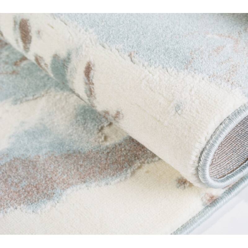 LaDole Rugs Floral Pattern Poppy Abstract Area Rug in Blue Cream ...