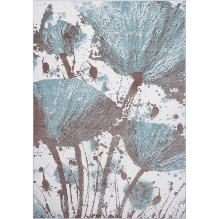 LaDole Rugs Floral Pattern Poppy Abstract Area Rug in Blue Cream ...